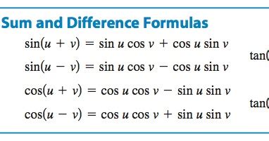Precalculus Sum And Difference Formulas
