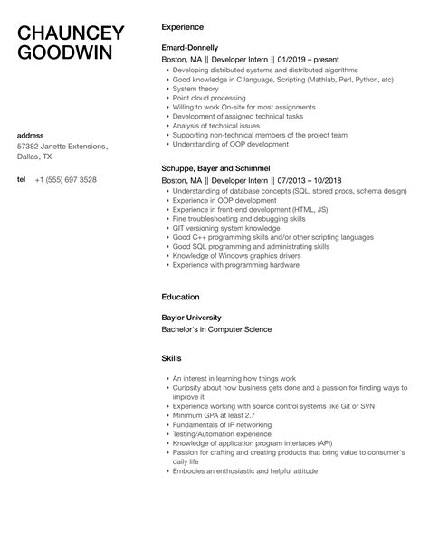 Developer Intern Resume Samples Velvet Jobs