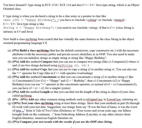 Solved You Have Learned C Type String In Ece 1310 Ece 114