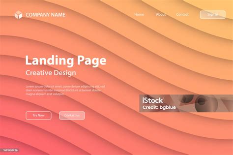 방문 페이지 템플릿 오렌지 추상 물결 모양 트렌디 한 3d 디자인 3차원 형태에 대한 스톡 벡터 아트 및 기타 이미지 3차원 형태 곡선 광대한 Istock