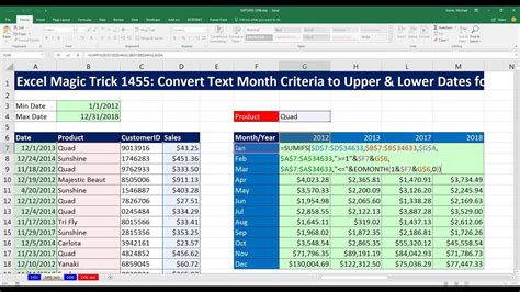 Excel Magic Trick 1455 Convert Text Month Criteria To Upper And Lower Dates For Sumifs Function