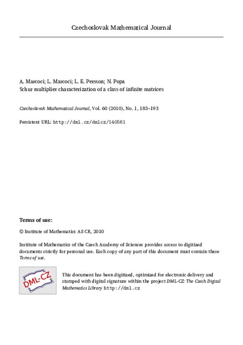 Pdf Schur Multiplier Characterization Of A Class Of Infinite Matrices