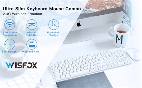 Wireless Keyboard Mouse Combo WisFox GHz Slim Full Sized Advanced Soundless Wireless