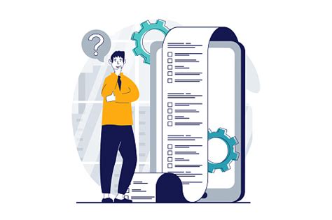 웹을 위한 플랫 디자인에서 사람들 장면이 있는 온라인 설문 조사 개념 설문지를 채우기 위해 생각하고 정답을 선택하는 사람 소셜 미디어 배너 마케팅 자료에 대한 벡터