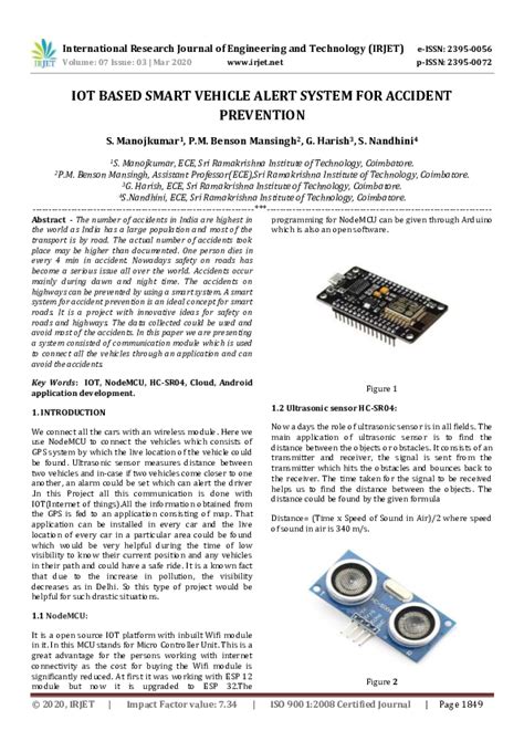 Pdf Iot Based Smart Vehicle Alert System For Accident Prevention