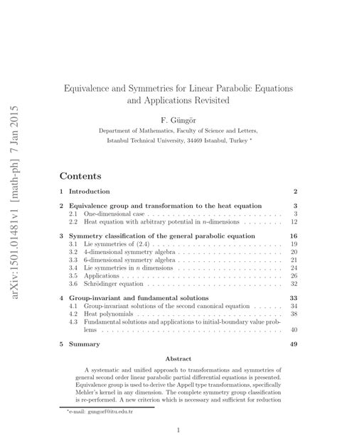 Pdf Equivalence And Symmetries For Linear Parabolic Equations And Applications Revisited