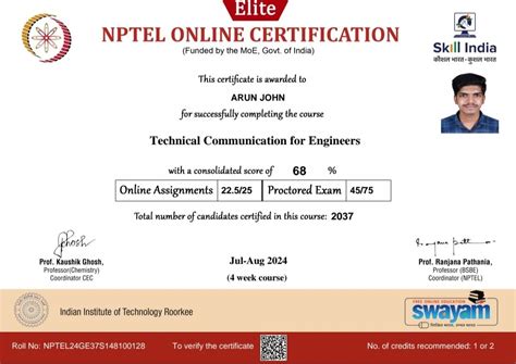 Happy To Share That I Have Completed Nptel Course In Technical Communication For Enginneers