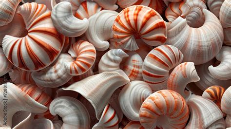 A Pile Of Orange And White Seashells With A White And Orange Stripe On