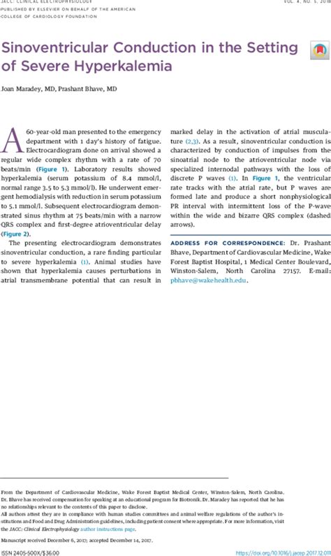 Sinoventricular Conduction In The Setting Of Severe Hyperkalemia Jacc Clinical Electrophysiology