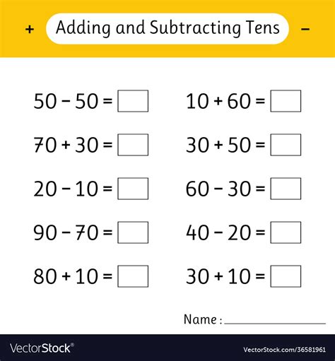 Adding And Subtracting Tens Babe Education Vector Image