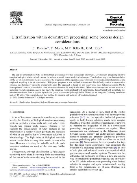Pdf Ultrafiltration Within Downstream Processing Some Process Design Considerations Dokumen