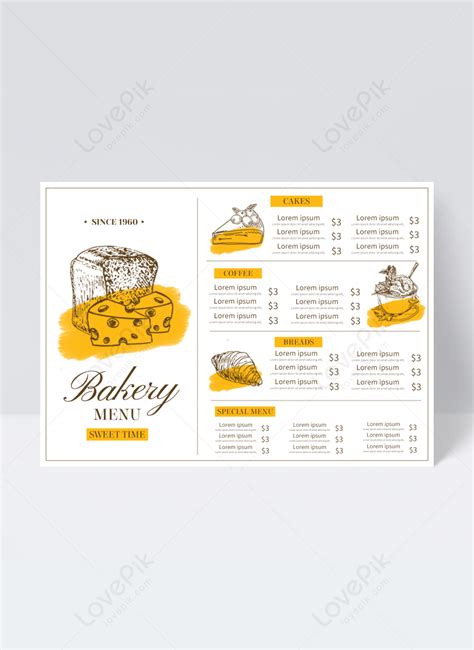 노란색 간단한 디저트 가게 메뉴 디자인 이미지 사진 465477756 무료 다운로드