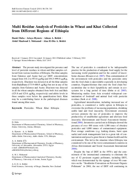 Pdf Multi Residue Analysis Of Pesticides In Wheat And Khat Collected From Different Regions Of
