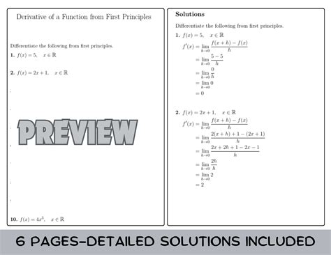 derivative of a function from first principles worksheet with