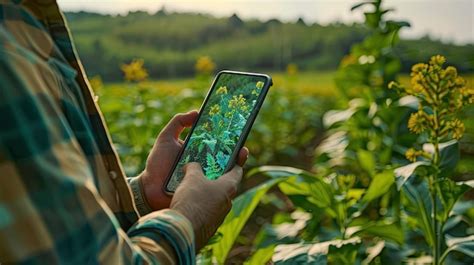 Premium Photo Farmer Displaying Smartphone With Ai Interface Smart