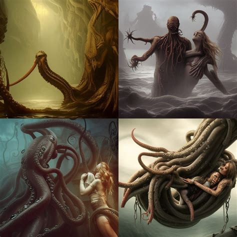 Tentacle Horror Holding A Woman Captive Ai Generated Artwork