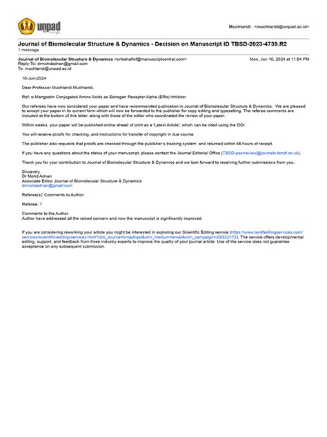 Accepted For Publication Journal Of Biomolecular Structure And Dynamics Decision On Manuscript