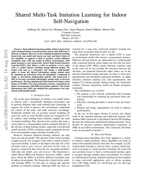 Pdf Shared Multi Task Imitation Learning For Indoor Self Navigation