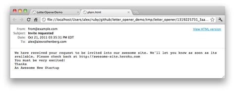 Alex Rothenberg Using Letter Opener To View Sent Email On A Server Without Actually Sending