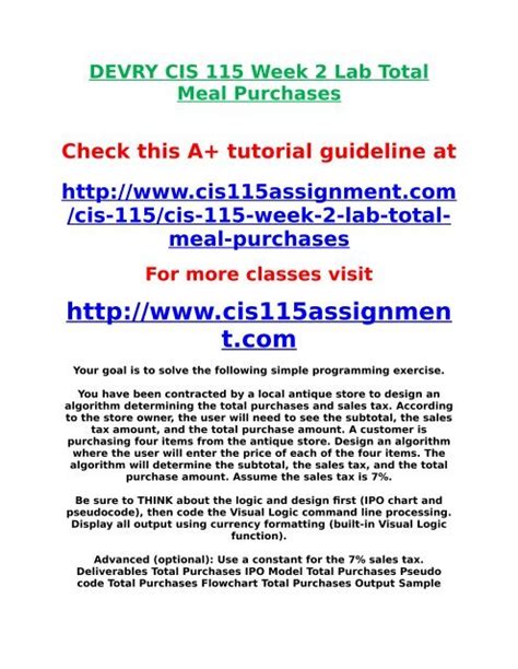 DEVRY CIS 115 Week 2 Lab Total Meal Purchases