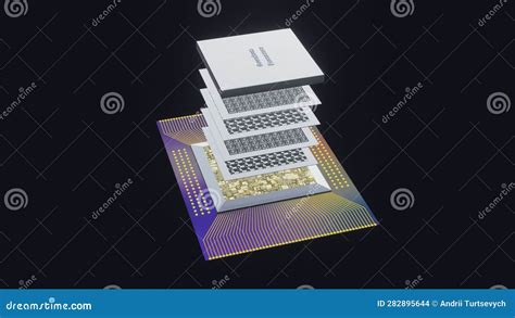 quantum processor concept with quantum qubits circuit boards in layers