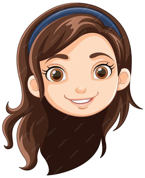 Lächelndes Cartoon Mädchen Mit Schönen Braunen Langen Haaren
