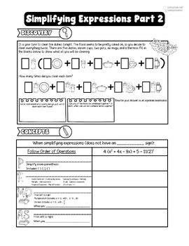Simplifying Expressions Like Terms Distributing Guided Notes Lesson