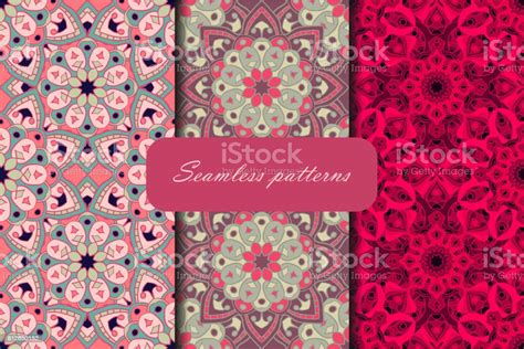 3 완벽 한 패턴을 설정 합니다 아름 다운 핑크 색상에 만다라와 장식 패턴 0명에 대한 스톡 벡터 아트 및 기타 이미지 0명 3가지 개체 공휴일 Istock