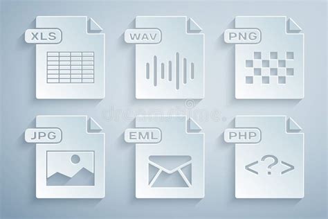 Set Eml File Document Png  Php Wav And Xls Icon Vector Stock Vector Illustration Of