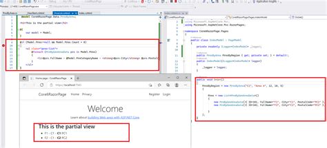 c 6 razor page partial tag helper model throws system