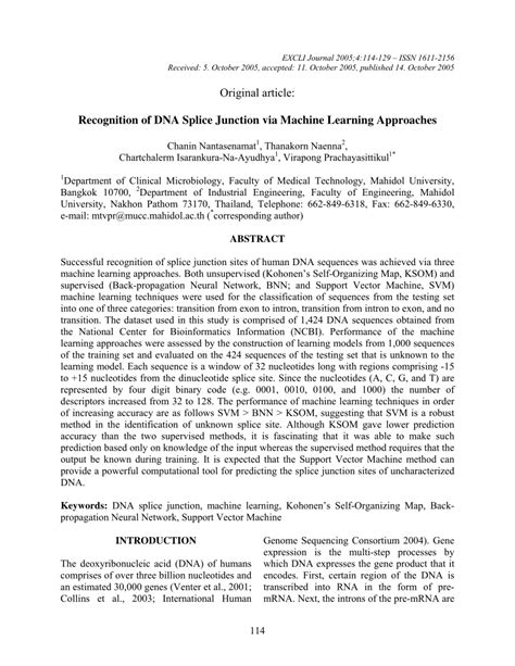 pdf recognition of dna splice junction via machine learning approaches