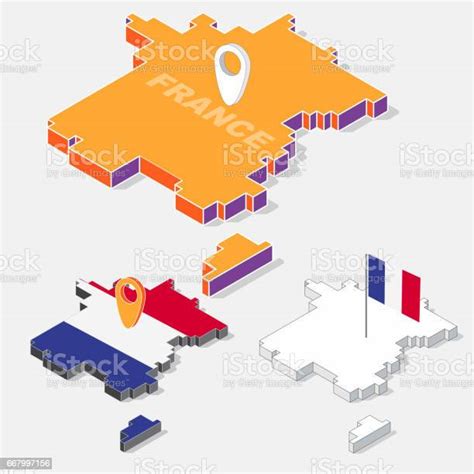3 차원 Isometric 모양 배경 벡터 일러스트 레이 션에 고립 된 지도 요소에 프랑스 깃발 0명에 대한 스톡 벡터 아트 및 기타 이미지 Istock