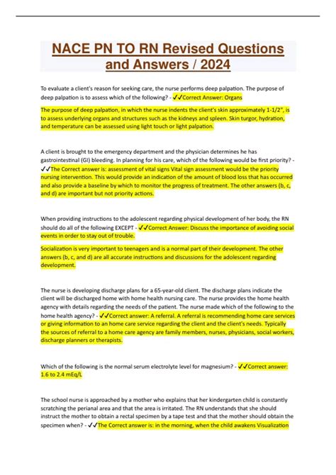 Nace Pn To Rn Revised Questions And Answers 2024 Nace Pn To Rn Stuvia Us