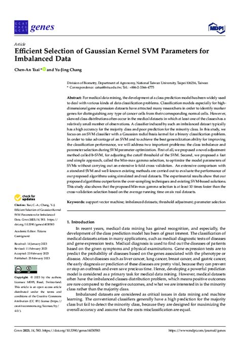 Pdf Efficient Selection Of Gaussian Kernel Svm Parameters For Imbalanced Data