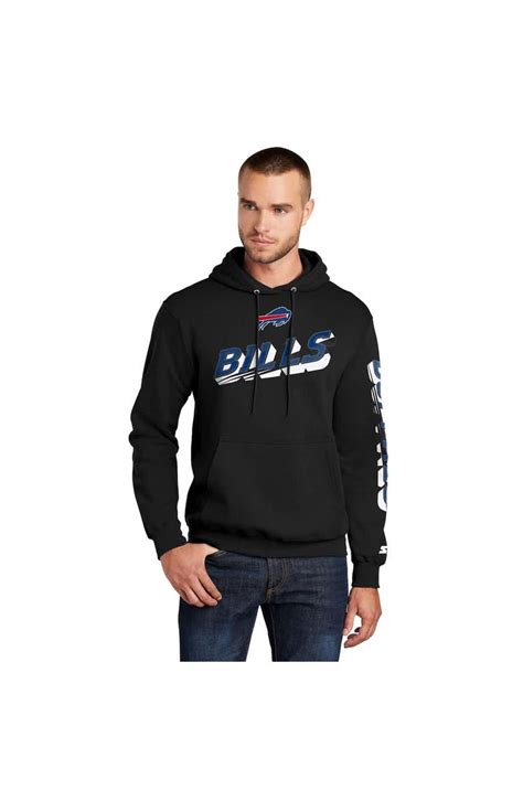 Starter Mens Starter Black Buffalo Bills Wordmark Logo Pullover Hoodie