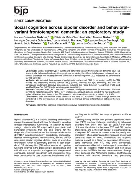 Social Cognition Across Bipolar Disorder And Behavioralvariant