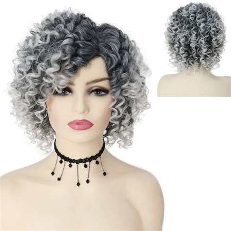 Ombre Grey Wigs Short Curly Loose Hair Halloween Costume For Women Grey