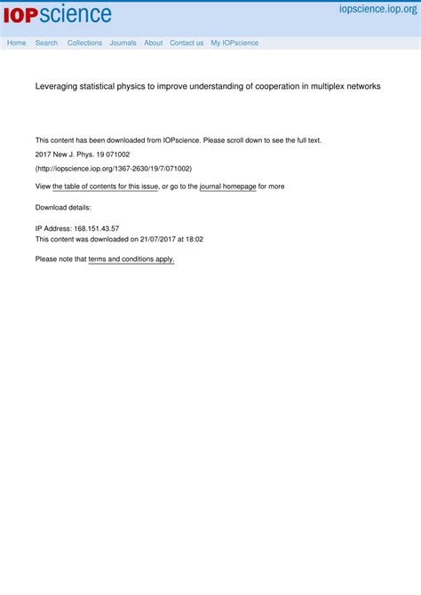 Pdf Leveraging Statistical Physics To Improve Understanding Of Cooperation In Multiplex Networks