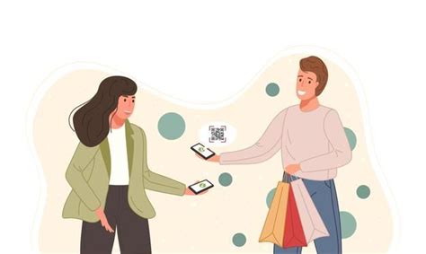 스캔 Qr 코드 온라인 쇼핑 개념으로 모바일 결제 시스템을 사용하는 문자 무료 벡터 Mobile Payments