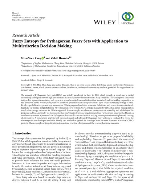 PDF Fuzzy Entropy For Pythagorean Fuzzy Sets With Application To Multicriterion Decision Making