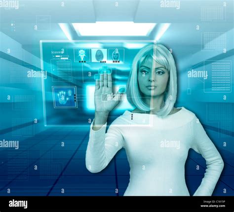 Woman Using Biometrics System Stock Photo Alamy