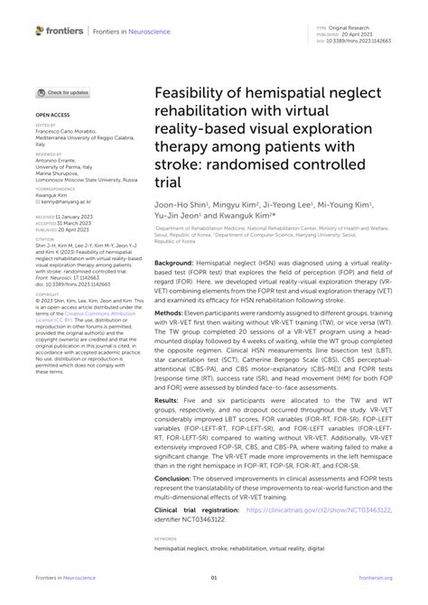 Pdf Feasibility Of Hemispatial Neglect Rehabilitation With Virtual Reality Based Visual