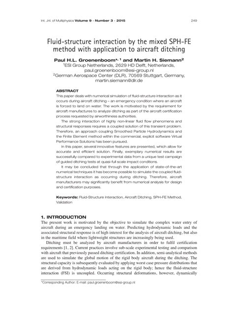 Pdf Fluid Structure Interaction By The Mixed Sph Fe Method With Application To Aircraft Ditching