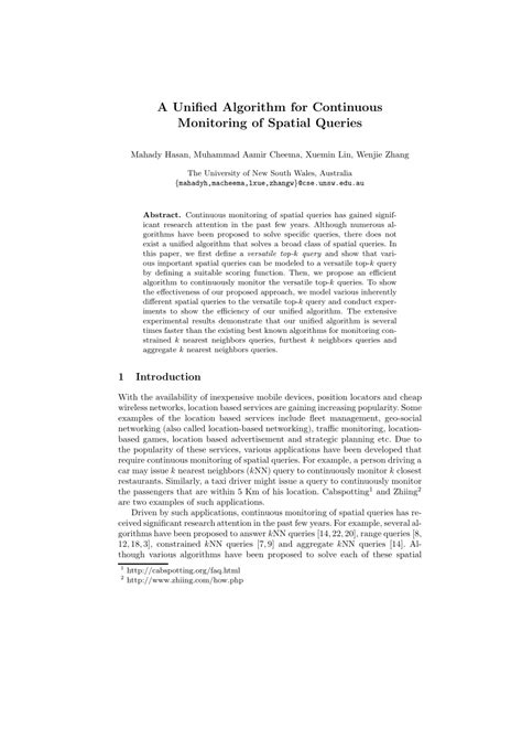 pdf a unified algorithm for continuous monitoring of spatial queries