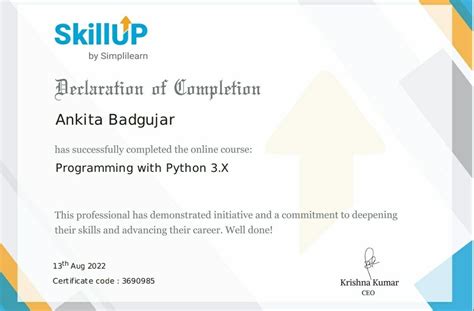 Ankita Badgujar On Linkedin Simplilearn Learningandgrowing Pythonprogramming Thankyou