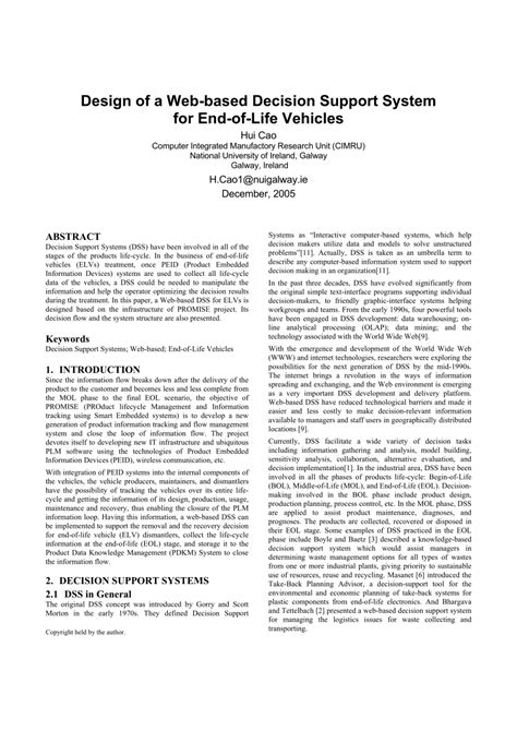 pdf design of a web based decision support system for end of life