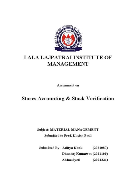 Stores Accounting And Stock Verification Pdf Inventory Business