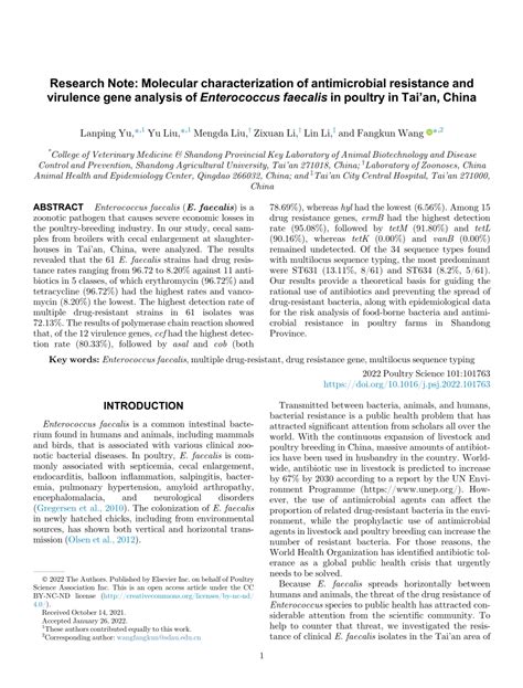 Pdf Research Note Molecular Characterization Of Antimicrobial Resistance And Virulence Gene