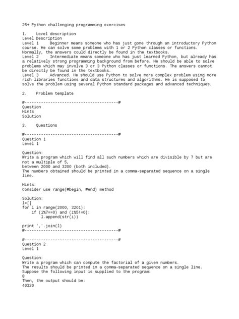 25 Python Challenging Programming Exercises Pdf Anonymous Function