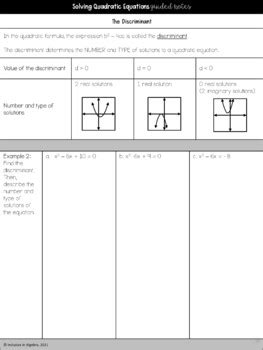 Solving Quadratic Equations Guided Notes By Inclusive In Algebra